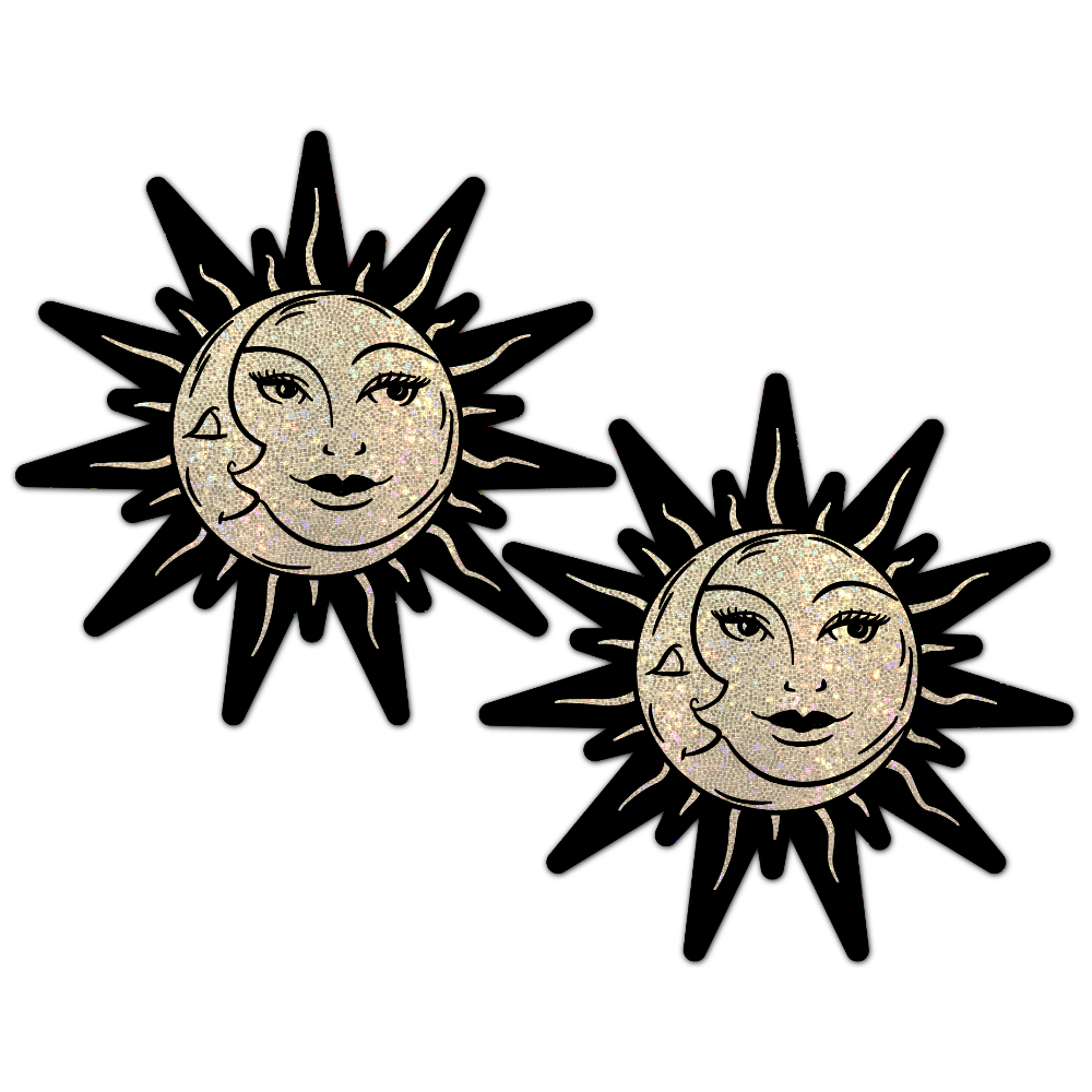 Gold Glitter Sun and Moon Breast Pasties | Pastease